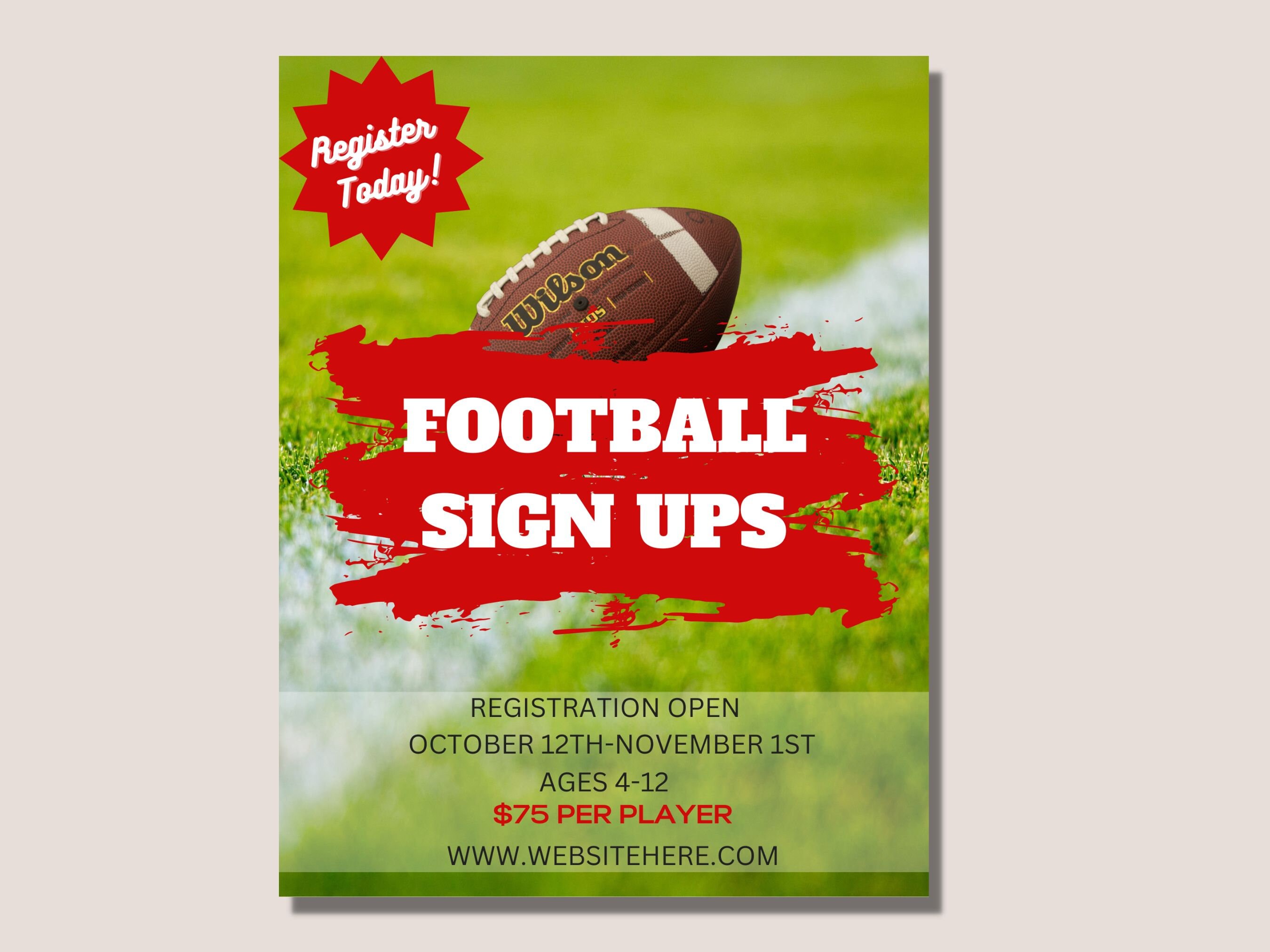 Editable Flyer, Football Flyer, Football Sign up Flyer, Canva Flyer ...