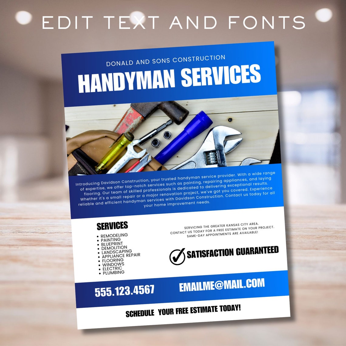 Editable Handyman Flyer, Construction Service Flyer, Handy Man ...