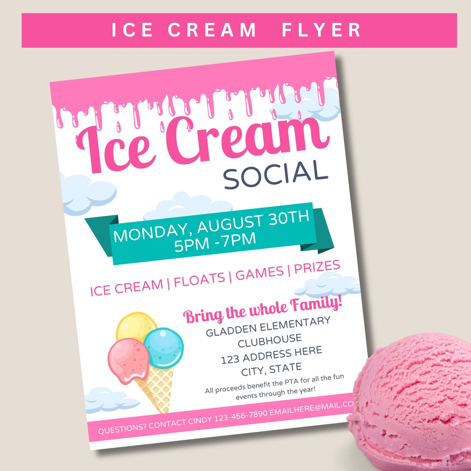 Editable Ice Cream Social Flyer, Ice Cream Event Flyer, Editable Flyer ...