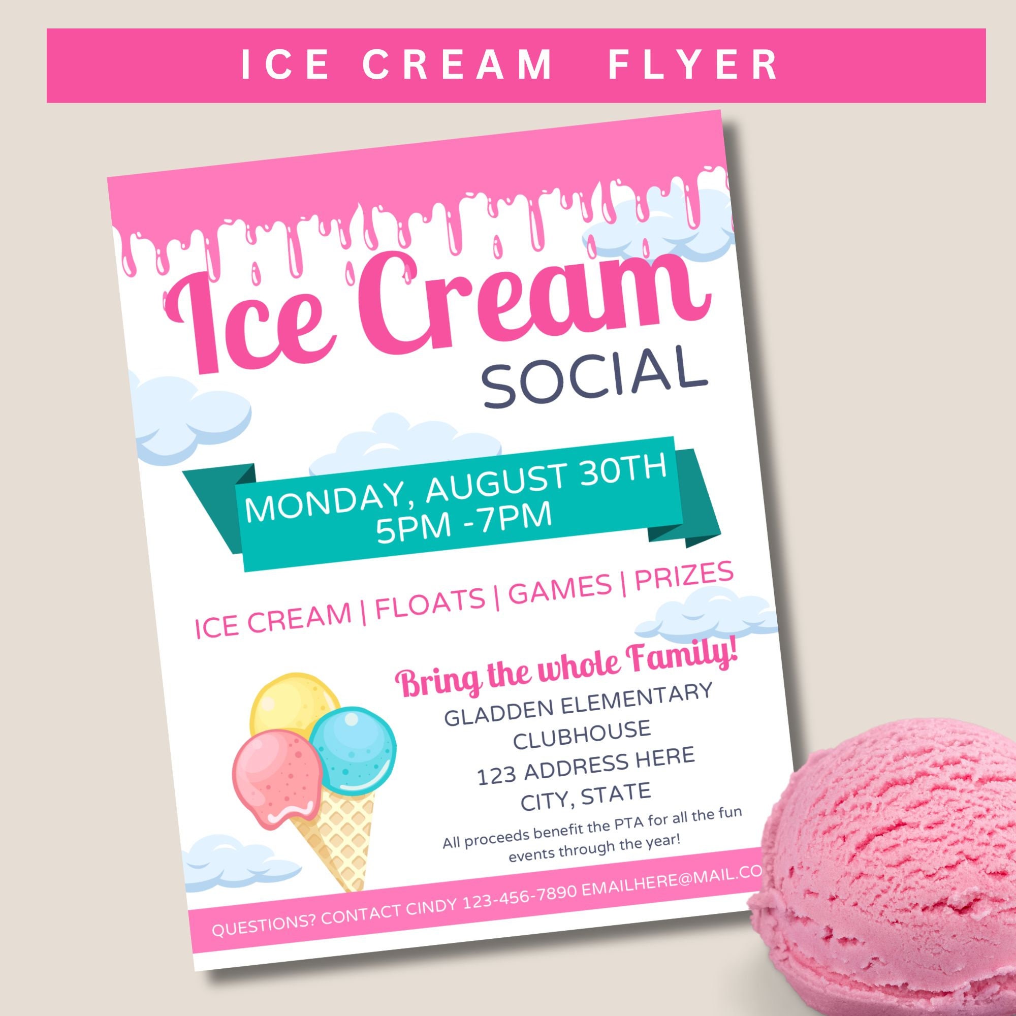 Editable Ice Cream Social Flyer, Ice Cream Event Flyer, Editable Flyer ...
