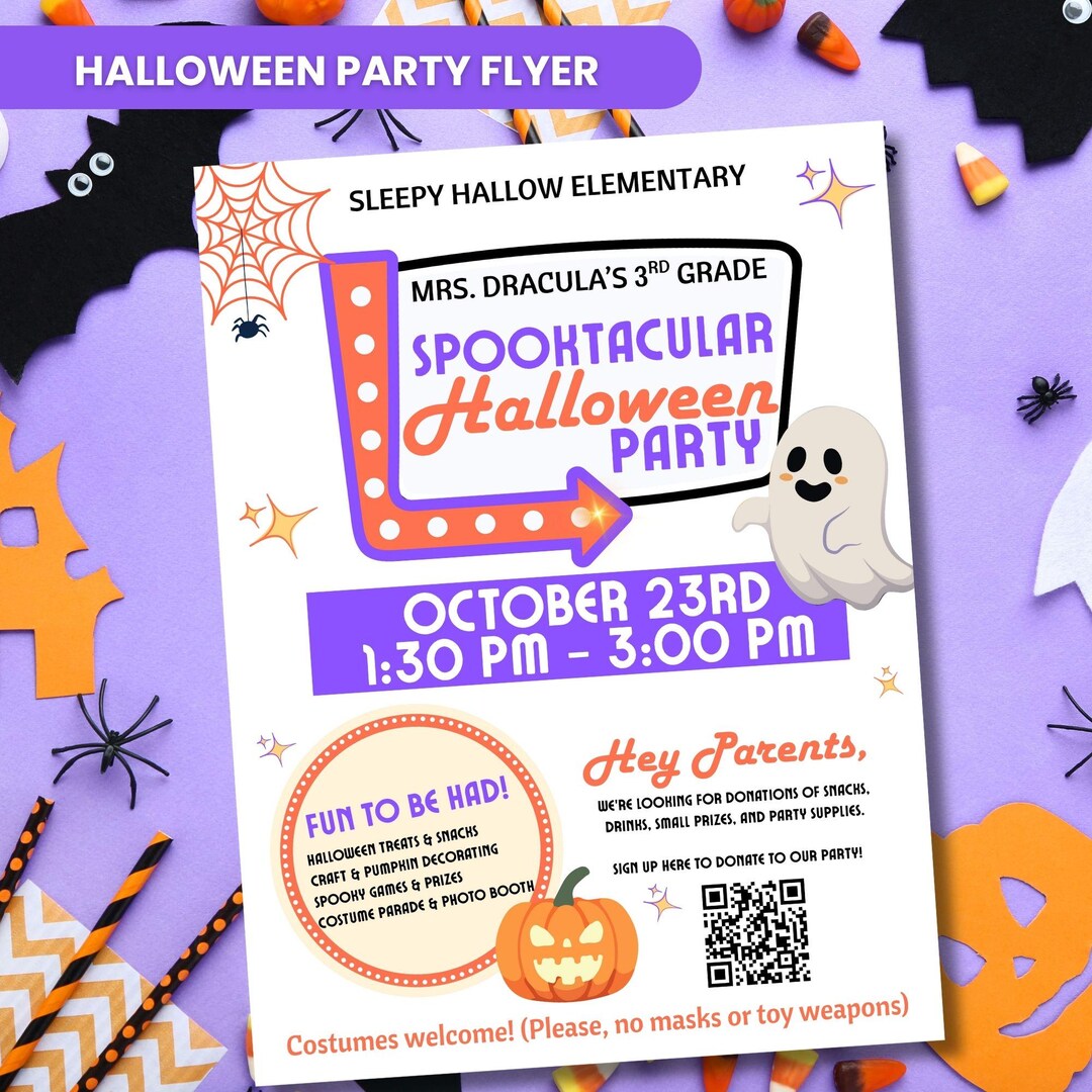 Halloween Class Party Flyer, Class Party Flyer, Halloween Party Flyer ...