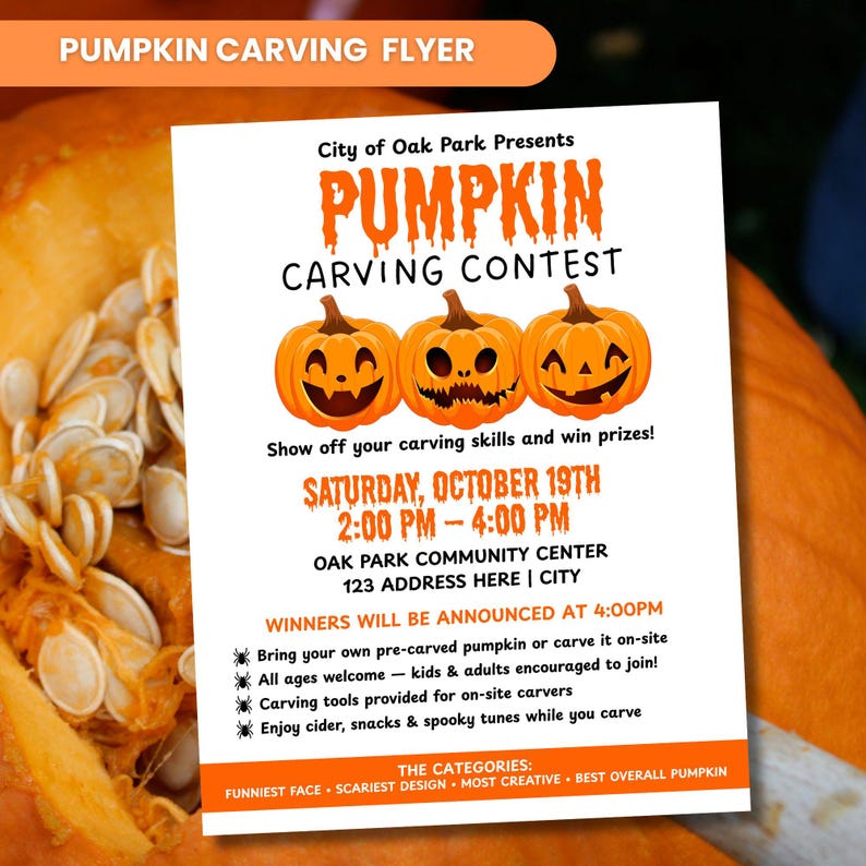 Pumpkin Carving Contest Flyer, Company Pumpkin Contest, Halloween Flyer ...