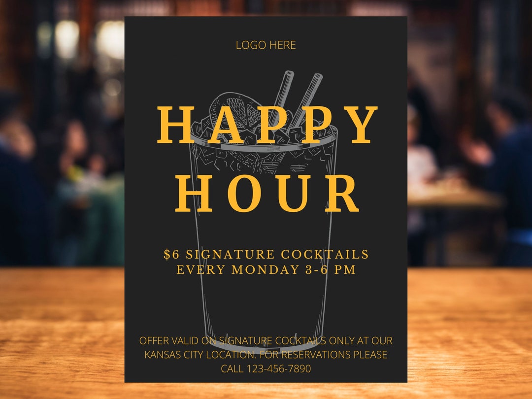 Editable Happy Hour Flyer, Bar Flyer, Bar Marketing, Flyer Template ...