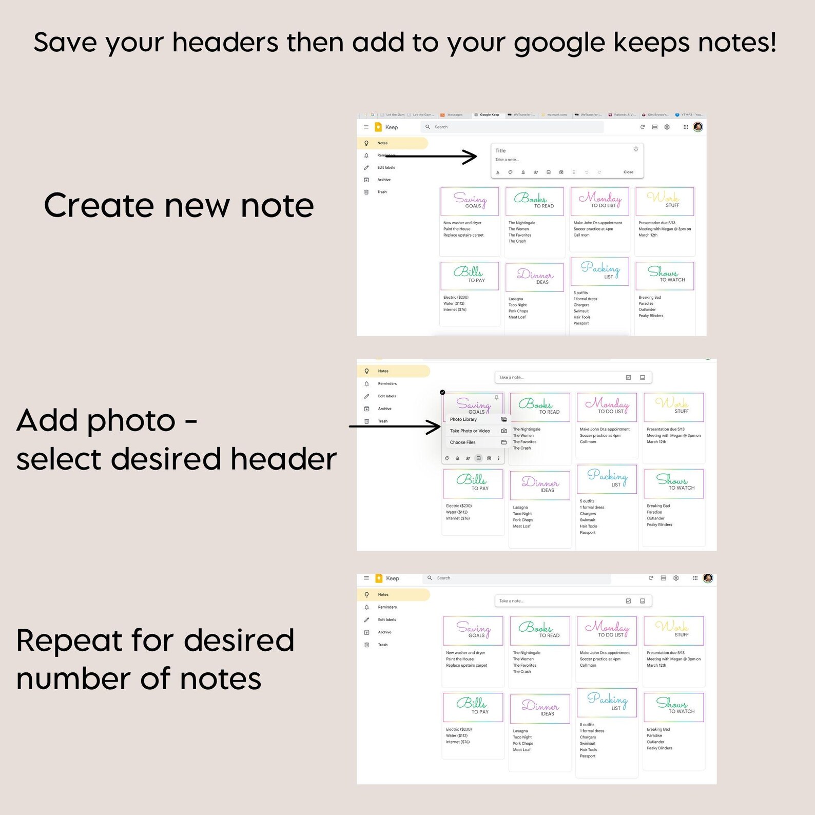 Google Keep Header Templates, Header Templates, Notes Headers, Custom ...