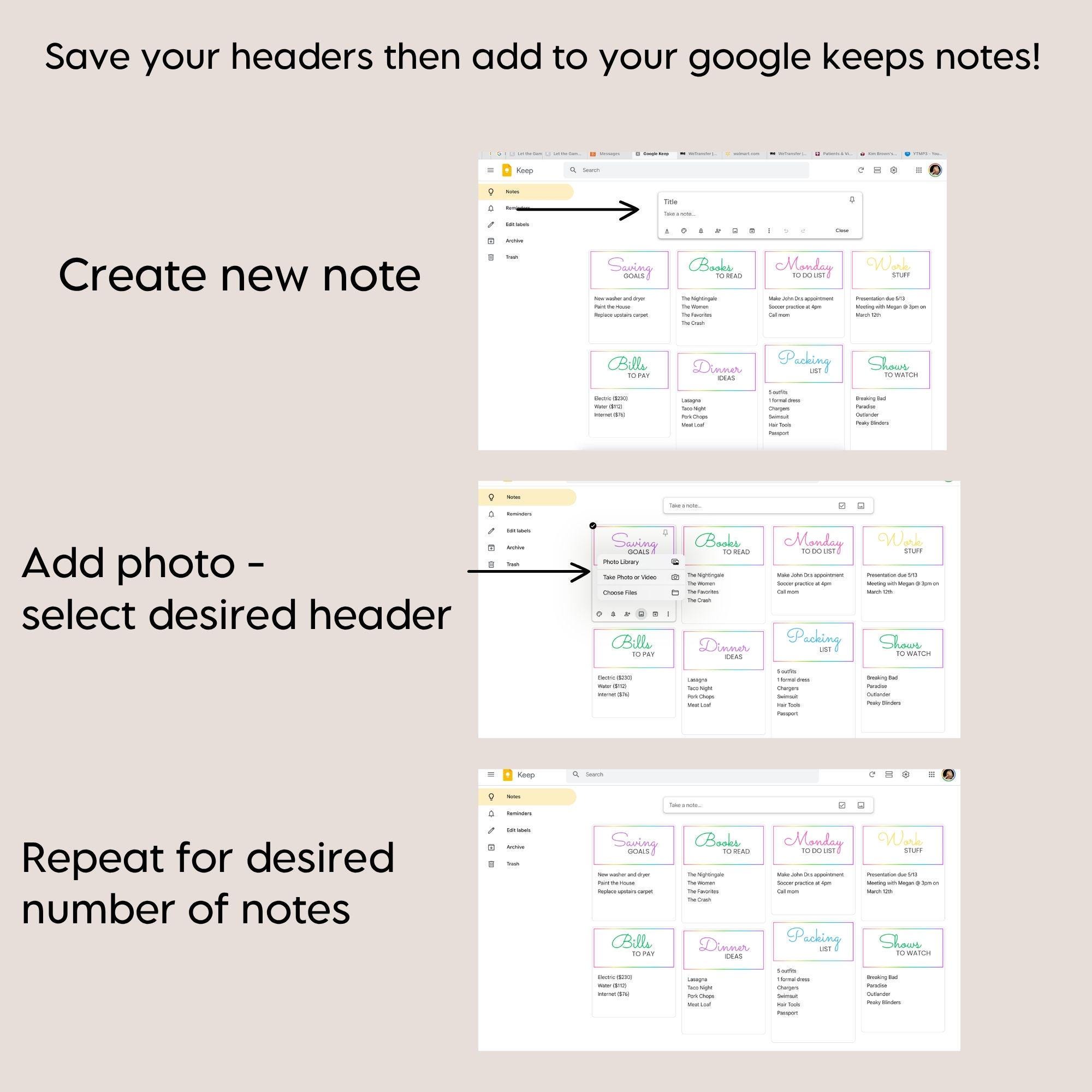 Google Keep Header Templates, Header Templates, Notes Headers, Custom ...