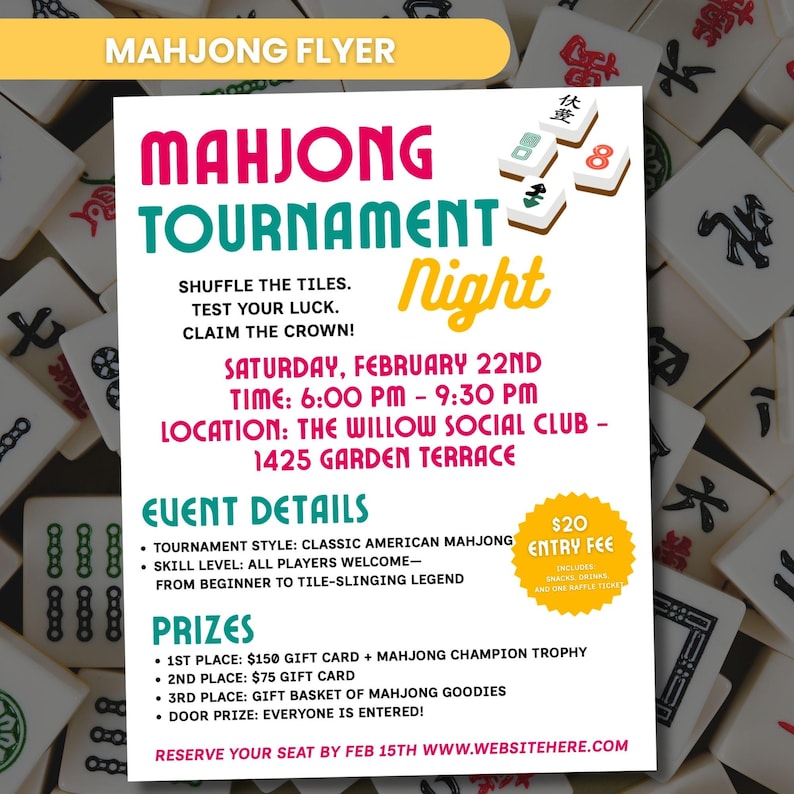 Editable Mahjong Tournament Flyer Template | Printable Mahjong Event ...