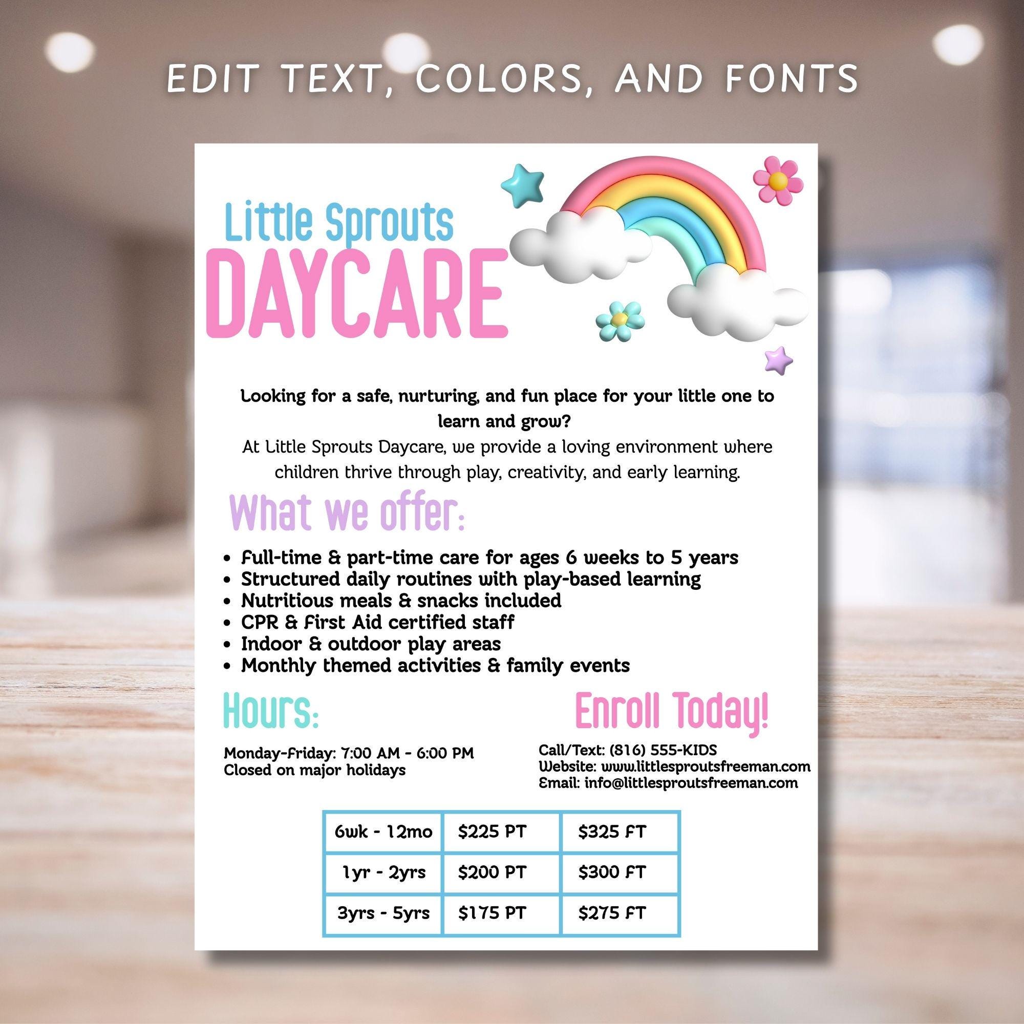 Daycare Editable Flyer, Childcare Flyer, Baby Sitter Flyer, Canva Flyer ...