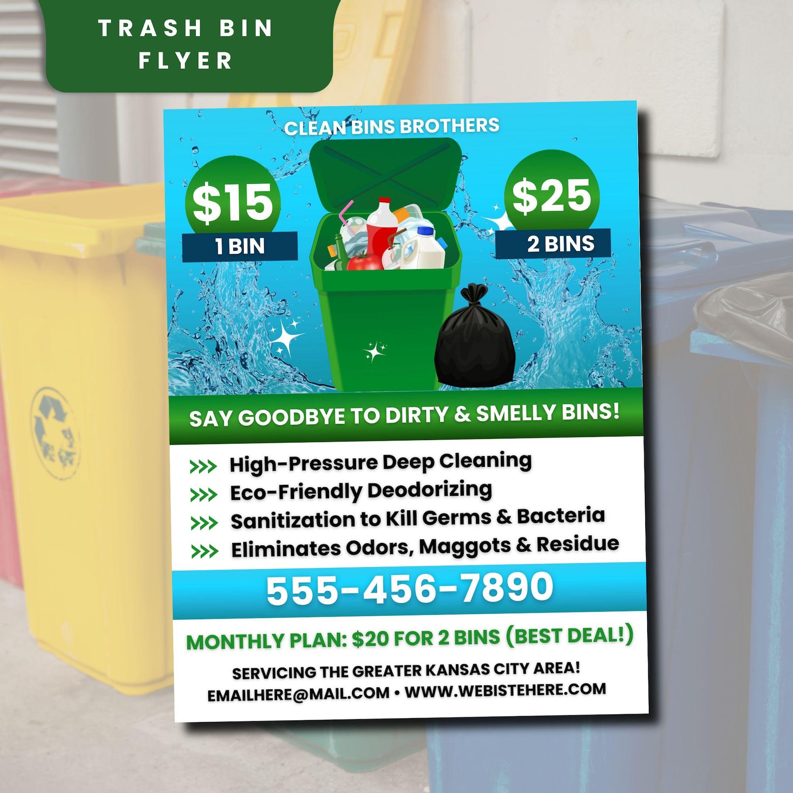 Trash Bin Cleaning Service, Dumpster Cleaning Flyer, Trash Bin Cleaning ...