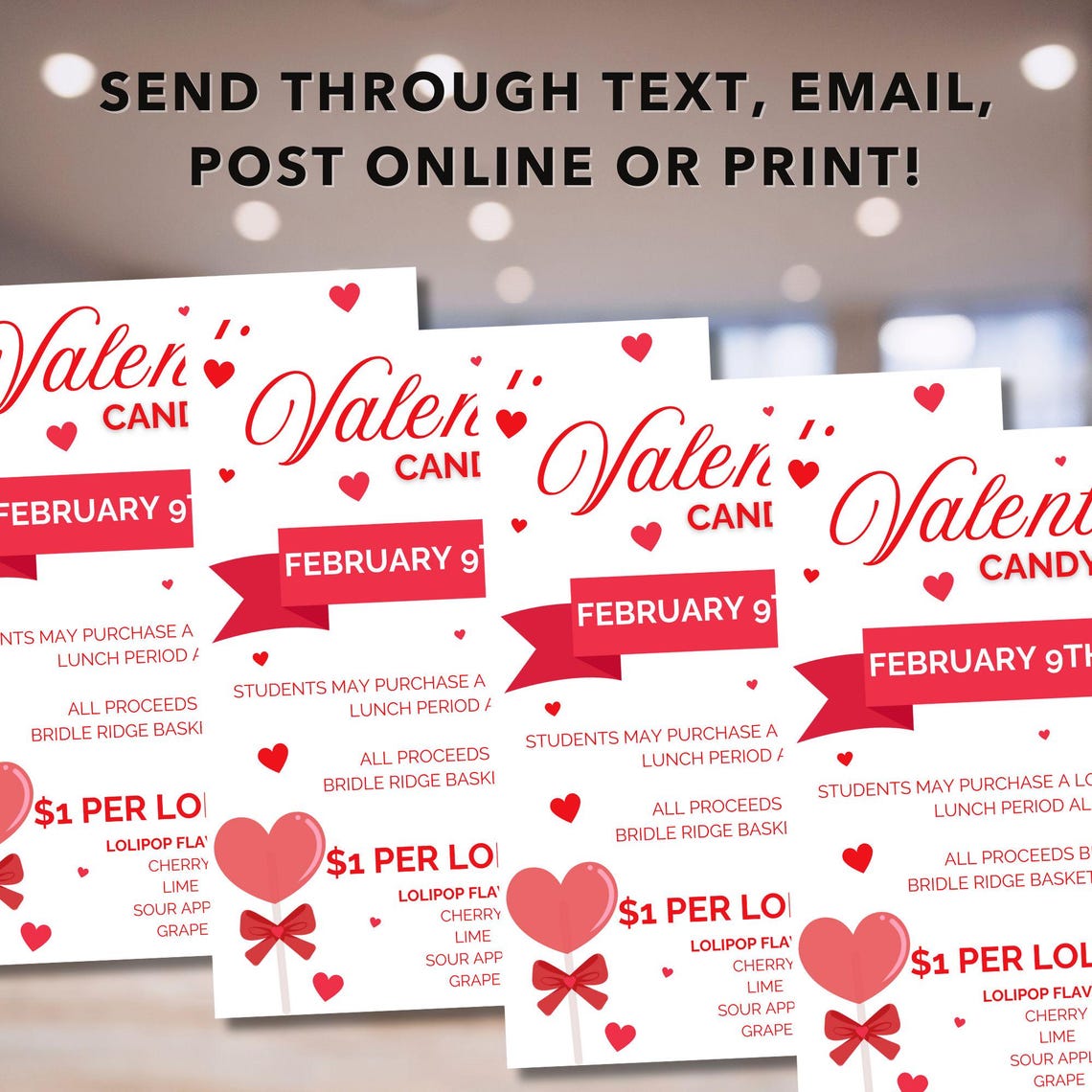 Editable Valentines Gram Flyer, Valentines Fundraiser Flyer, Lollipop ...