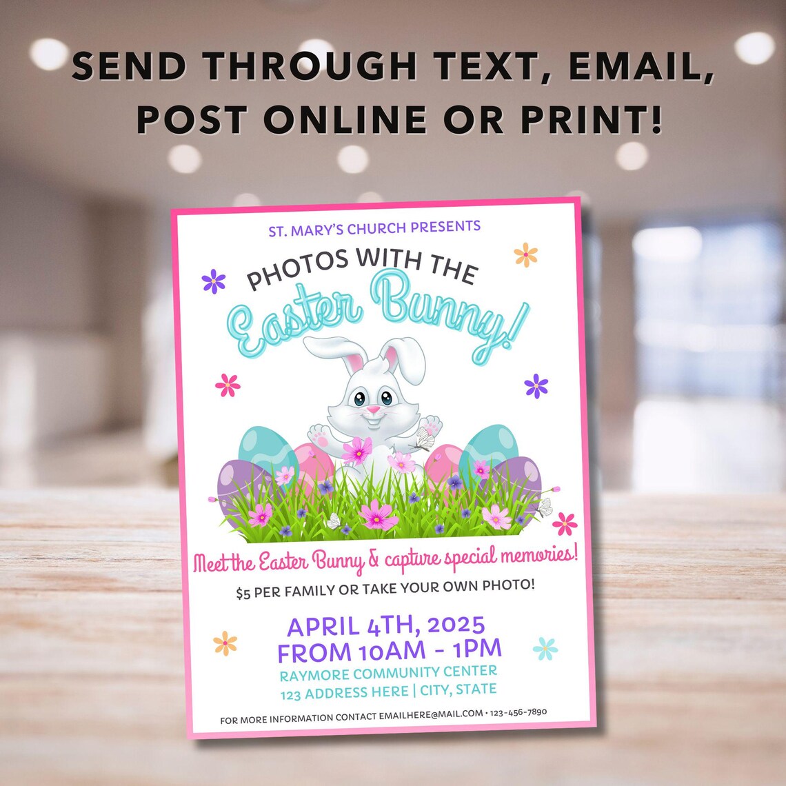 Easter Bunny Photos Flyer, Easter Flyer, Easter Event Flyer, Easter ...