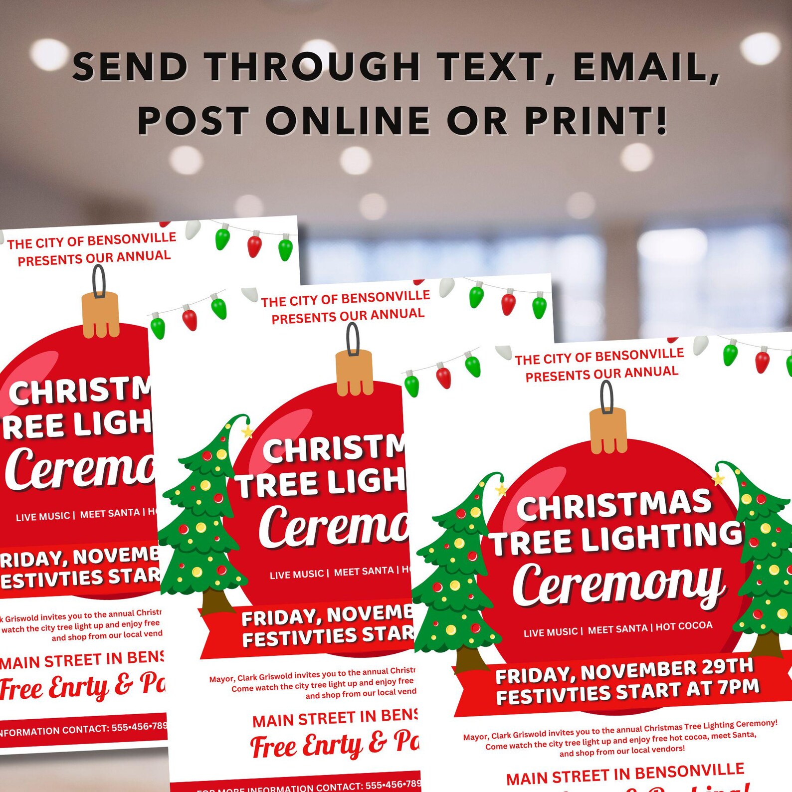 Editable Christmas Tree Lighting Ceremony Flyer, Christmas Tree Flyer ...
