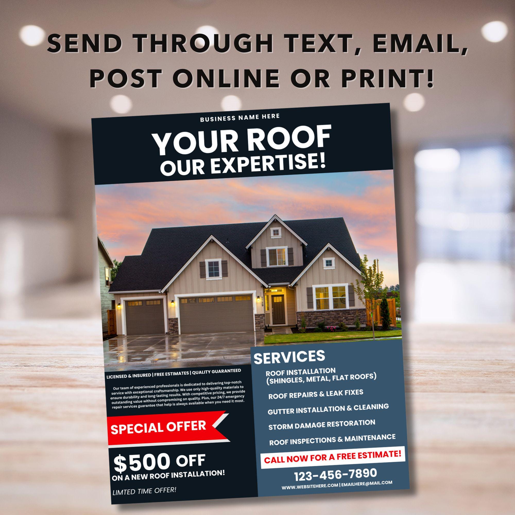 Roofing Flyer Template | Editable Marketing Flyer | Roofing Company ...