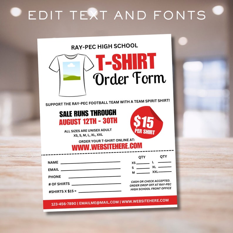 T Shirt Order Form Flyer, T Shirt Fundraiser Flyer, Order Form Flyer ...