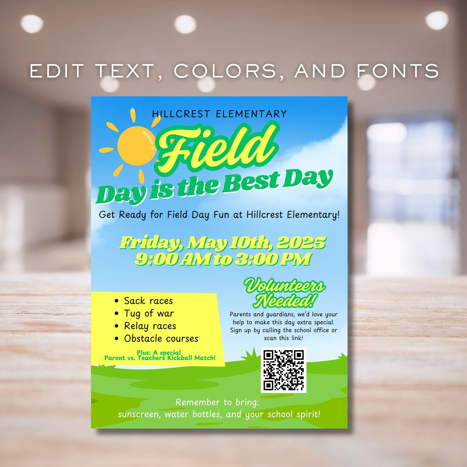 School Field Day Flyer, Editable Field Day Flyer, Fun Day Flyer, School ...