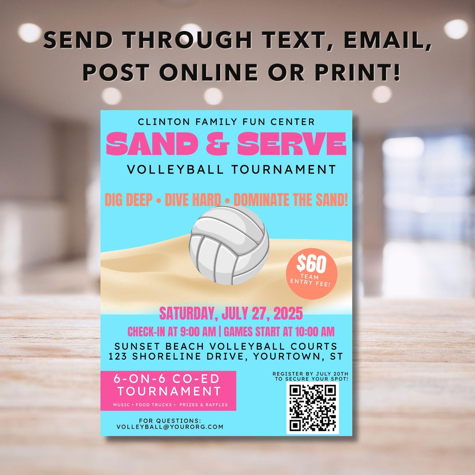Sand Volleyball Tournament Flyer, Volleyball Flyer, Summer Volleyball ...