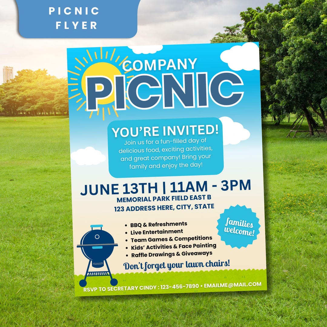 Company Picnic Flyer Template, Picnic Event Flyer, BBQ Flyer Template ...