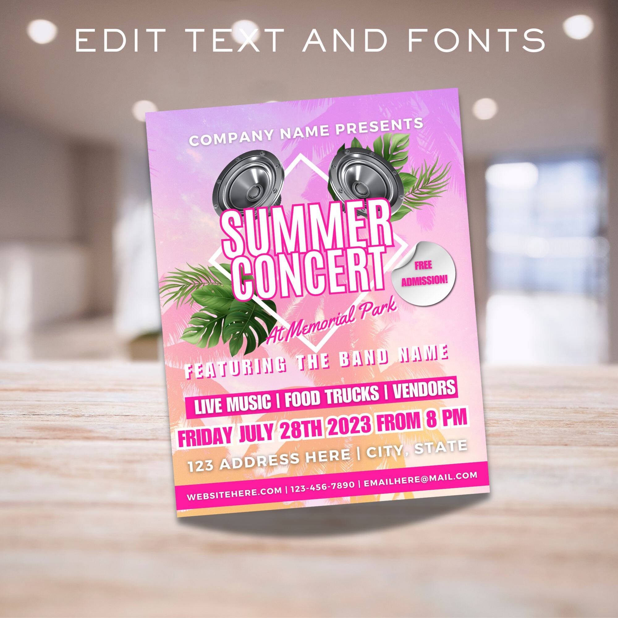 Editable Summer Concert Flyer, Concert in the Park, Community Days ...