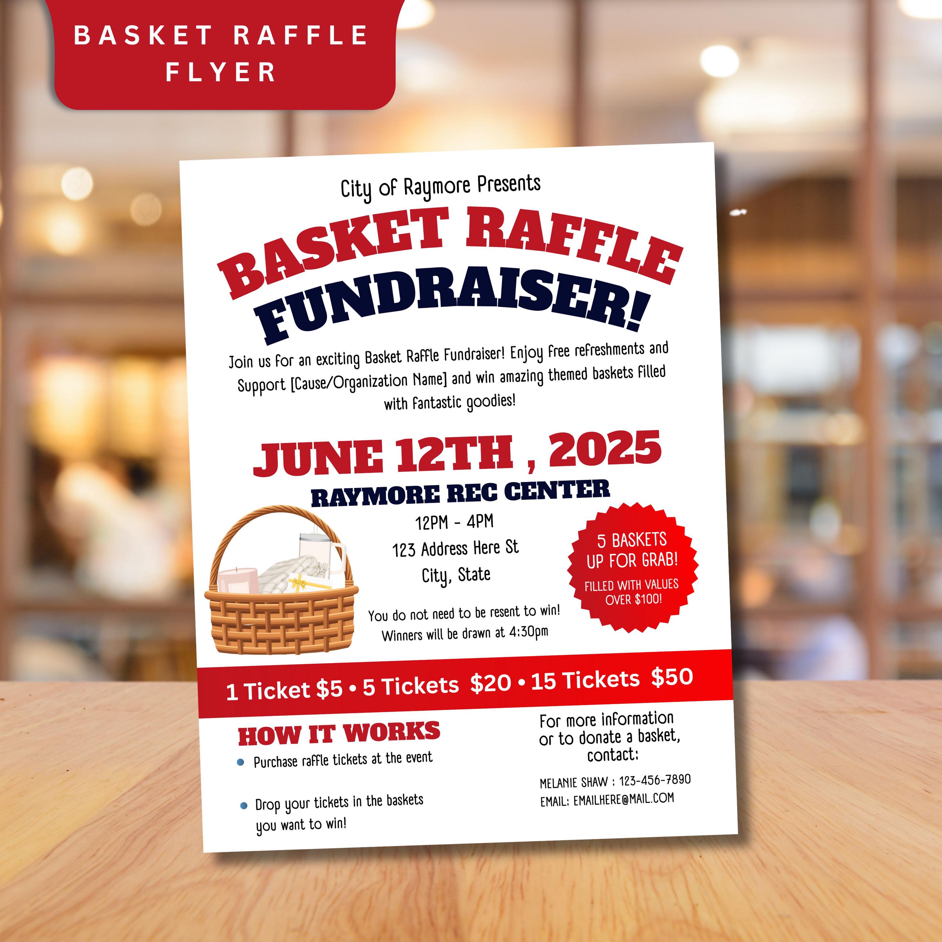 Basket Raffle Fundraiser Flyer, Raffle Event, Raffle Flyer, Fundraiser ...