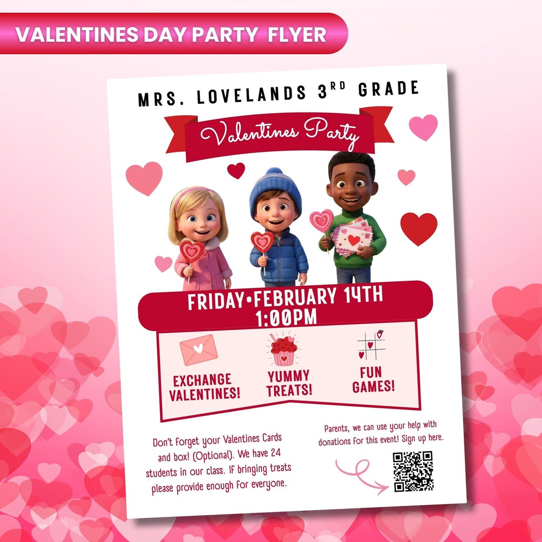 Valentines Day Class Party Flyer, Class Party Flyer, Valentines Party ...