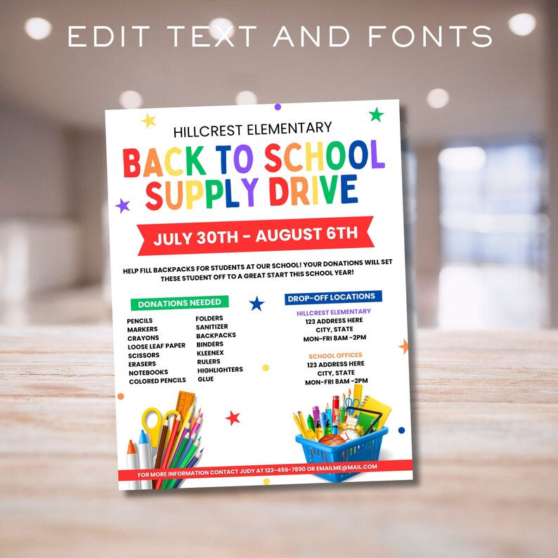 School Supply Drive Flyer, Supplies Drive Fundraiser, Back to School ...
