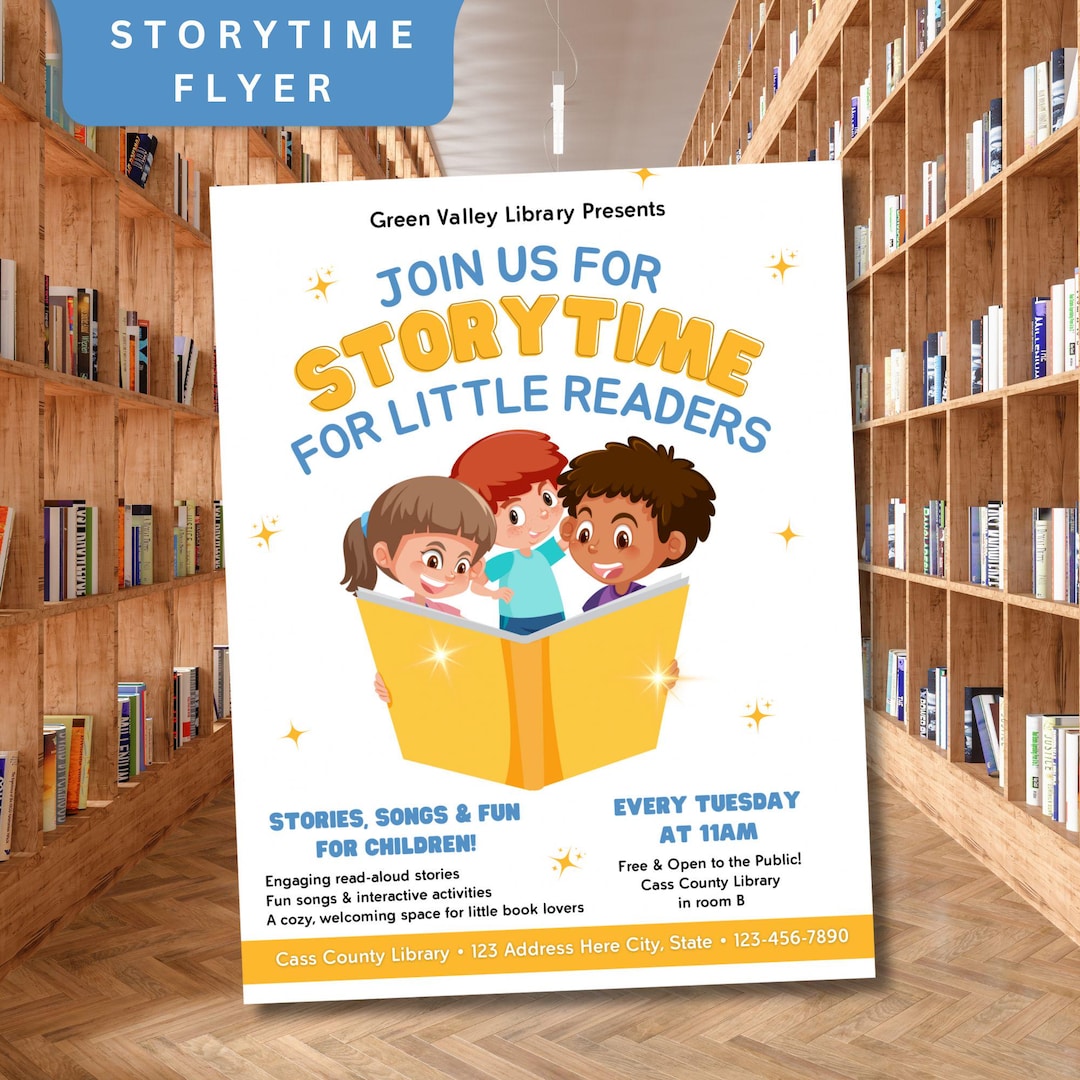 Storytime Flyer, Book Flyer, Book Group Flyer, Library Flyer, Kids ...