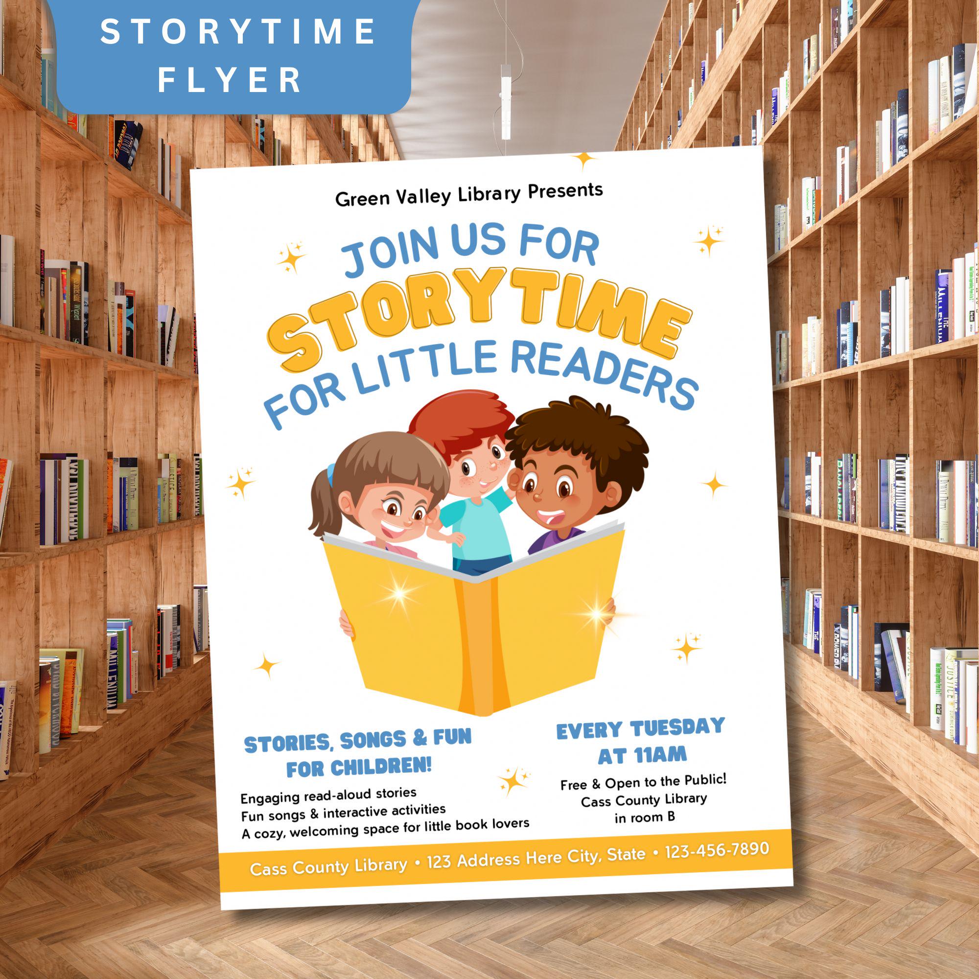 Storytime Flyer, Book Flyer, Book Group Flyer, Library Flyer, Kids ...