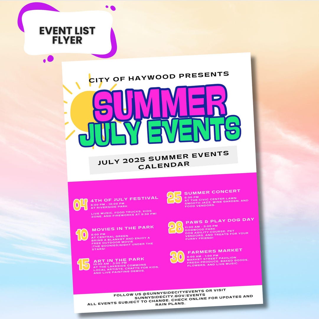 Summer Events Flyer Template July City Calendar Editable Canva