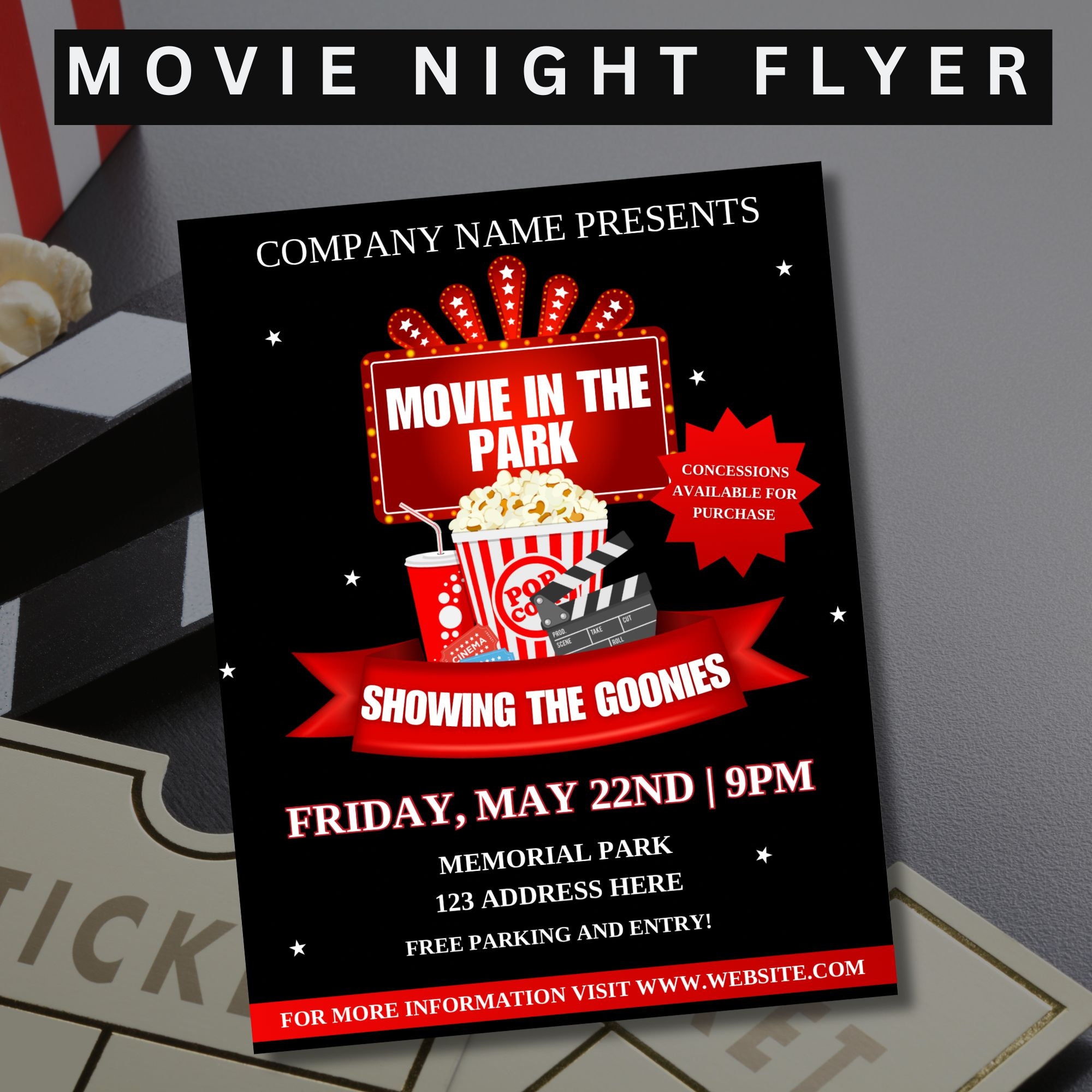 Movie in the Park Flyer Template, Movie Night Flyer, Movie Theme Flyer ...