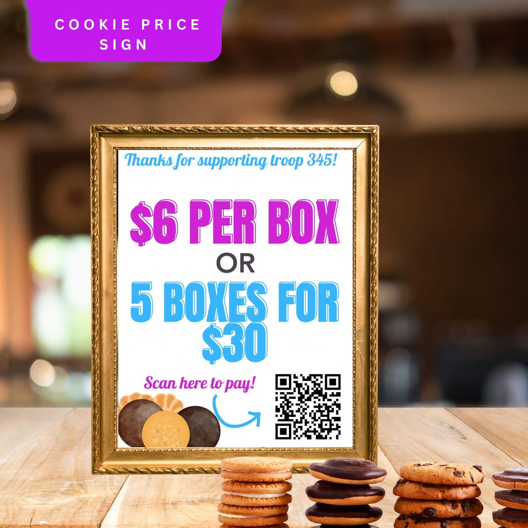 Cookie Sales Sign, Scout Cookie Sign, Cookie Price Sign, Pay Here Sign ...