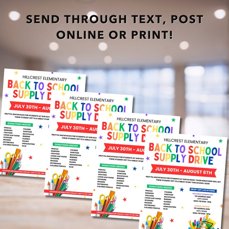 School Supply Drive Flyer, Supplies Drive Fundraiser, Back to School ...