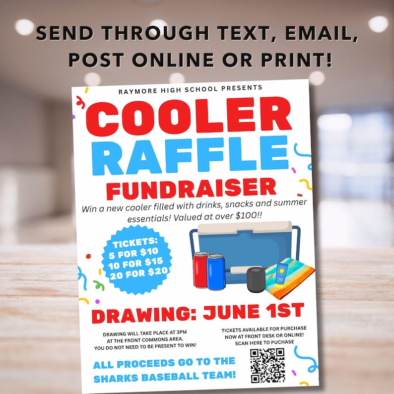 Cooler Raffle Fundraiser Flyer, Raffle Event, Summer Raffle Flyer ...