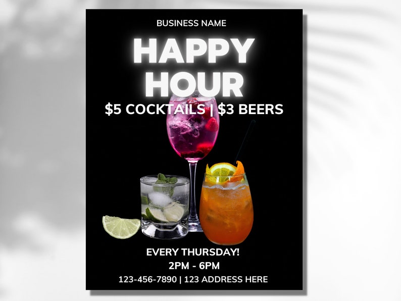 2 Editable Happy Hour Flyer, Bar Flyer, Bar Marketing, Flyer Template ...