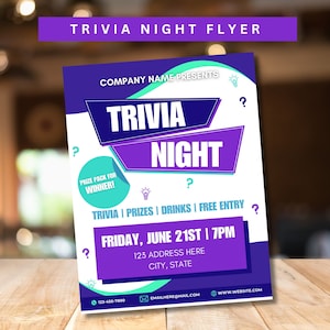 Trivia Night Editable Flyer, Trivia Night Flyer, Trivia Ad, Trivia ...