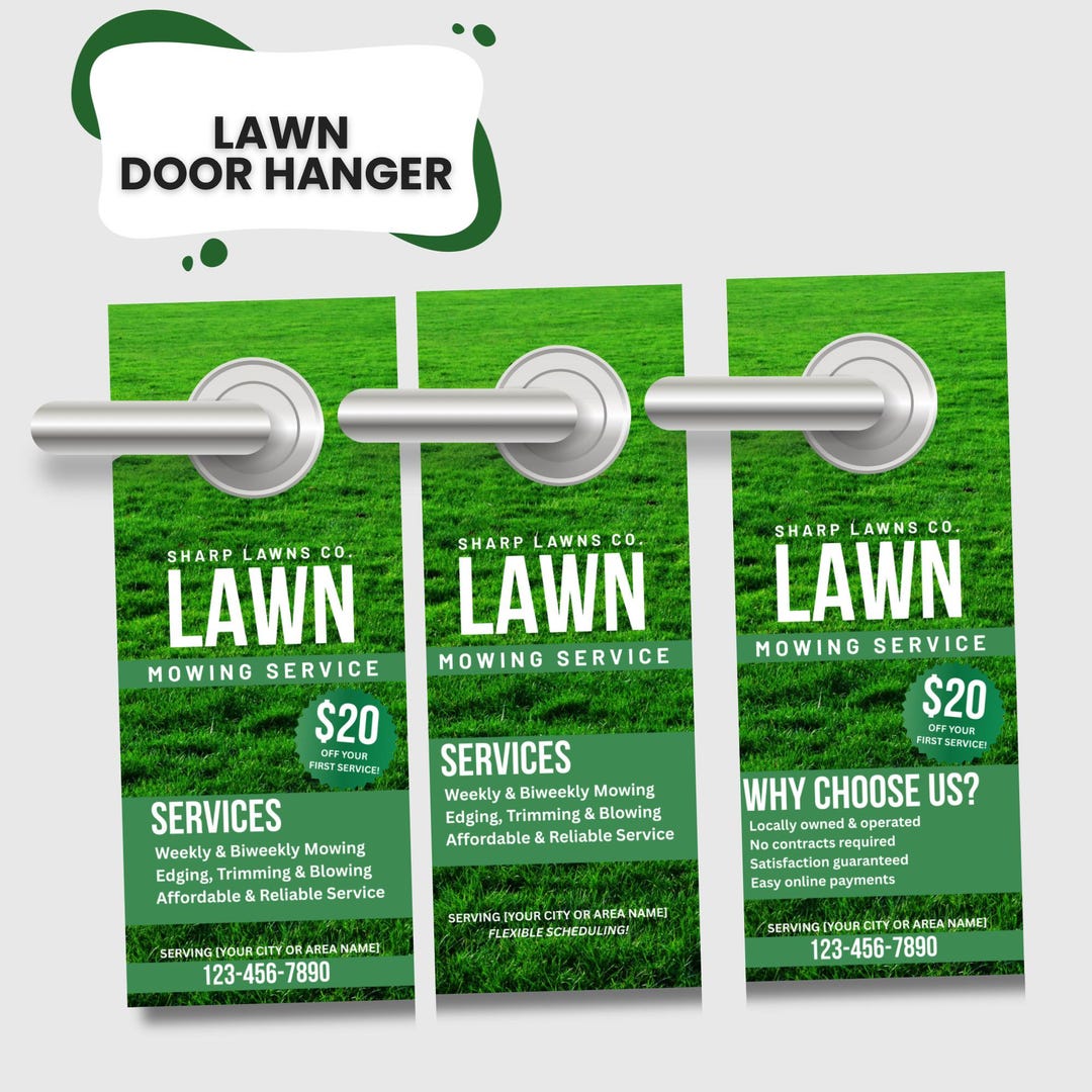 Lawn Mowing Service Door Hanger, Lawn Care Door Hanger, Lawn Flyer ...
