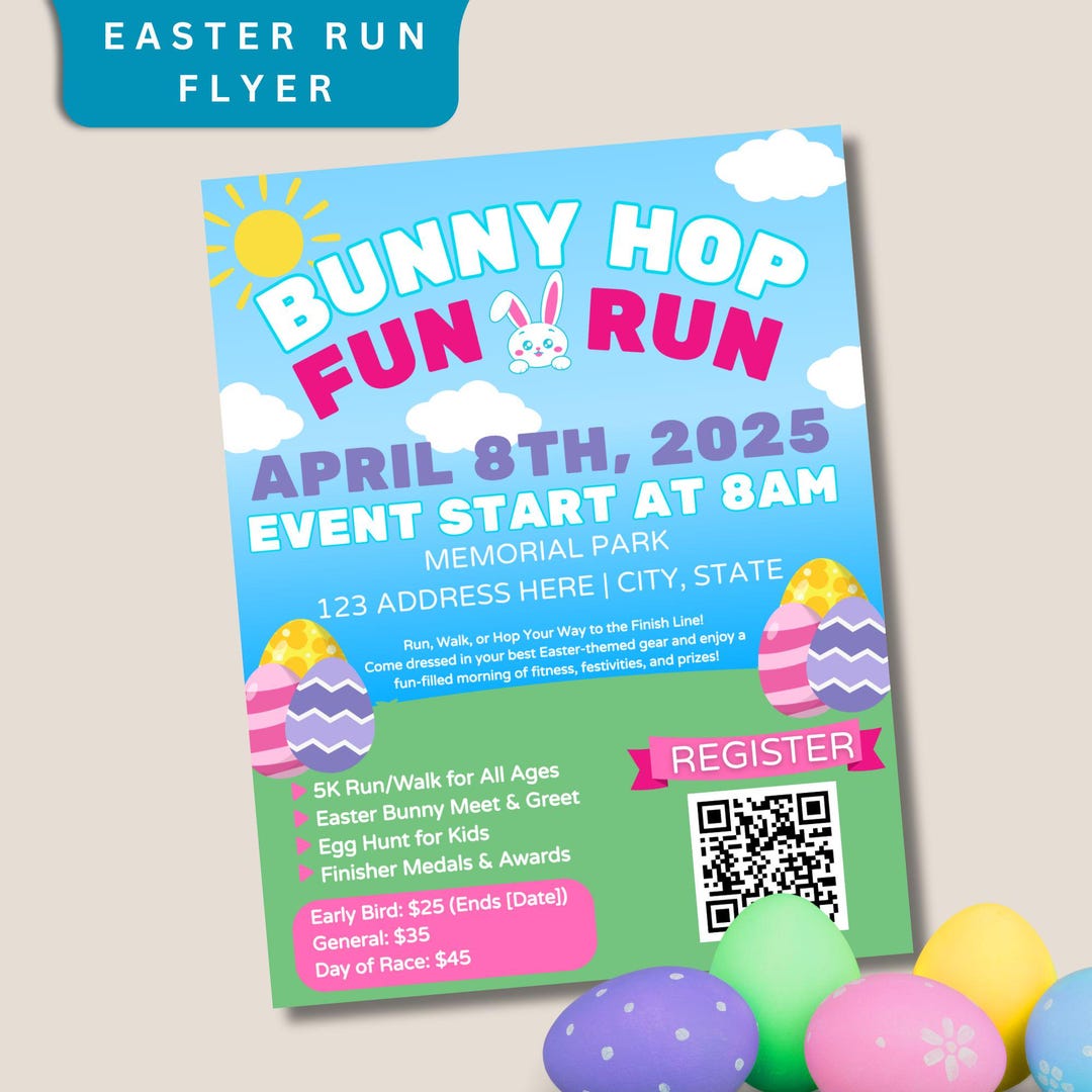 Easter Fun Run Flyer, Easter Run Event Flyer, Walk a Thon, 5K Run Flyer ...