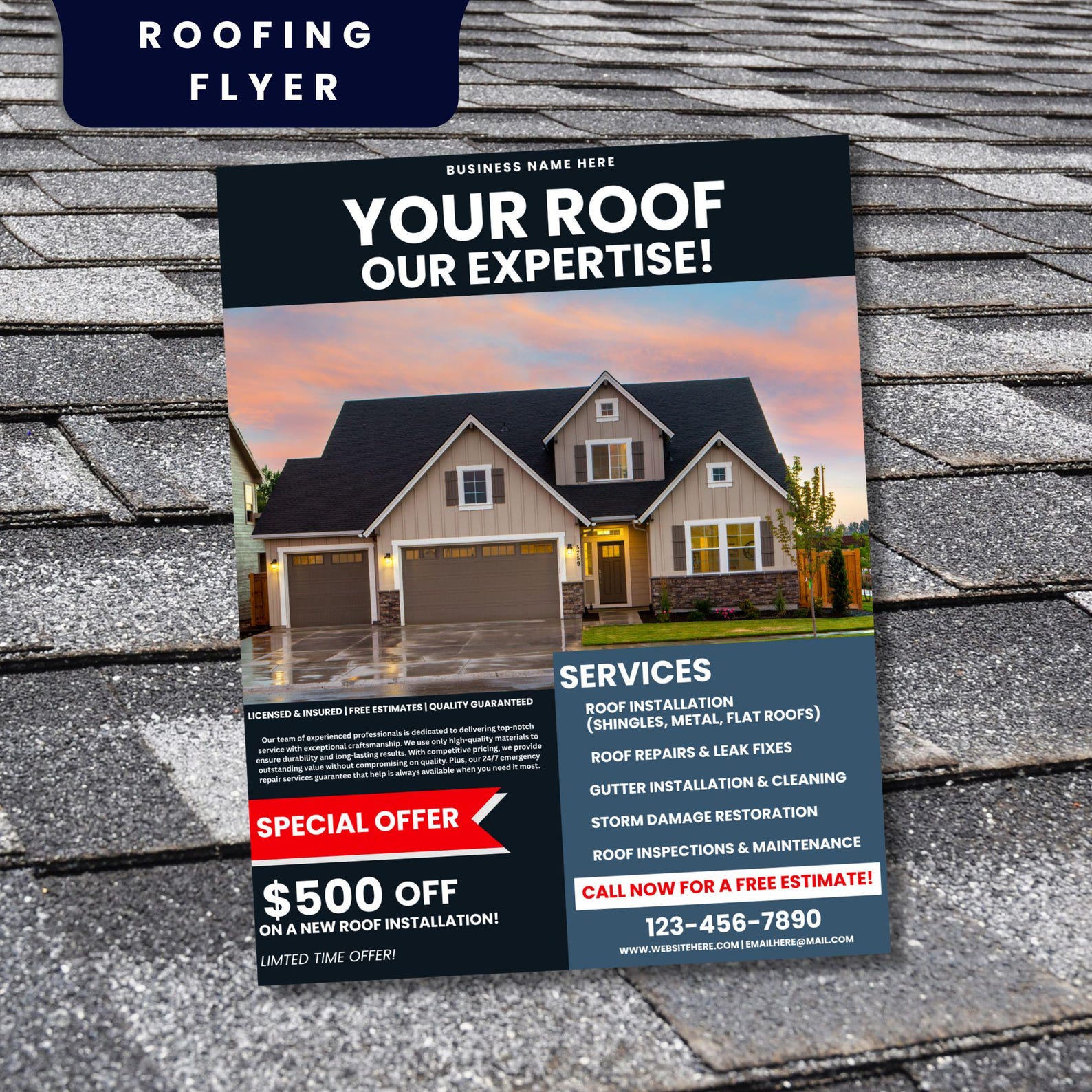 Roofing Flyer Template | Editable Marketing Flyer | Roofing Company ...