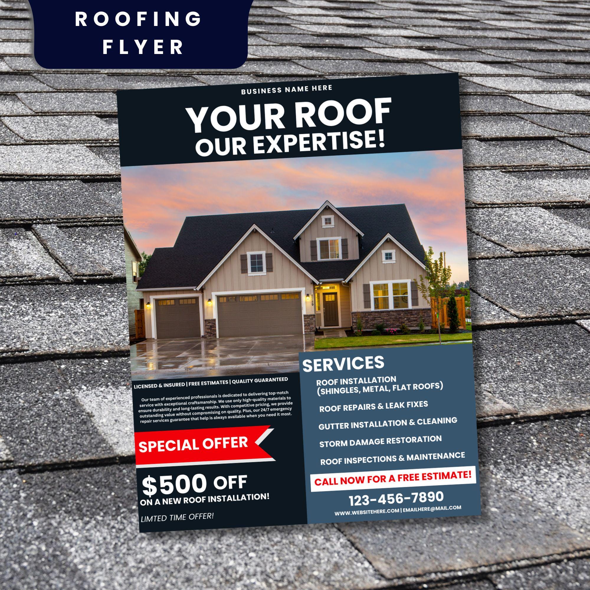 Roofing Flyer Template | Editable Marketing Flyer | Roofing Company ...
