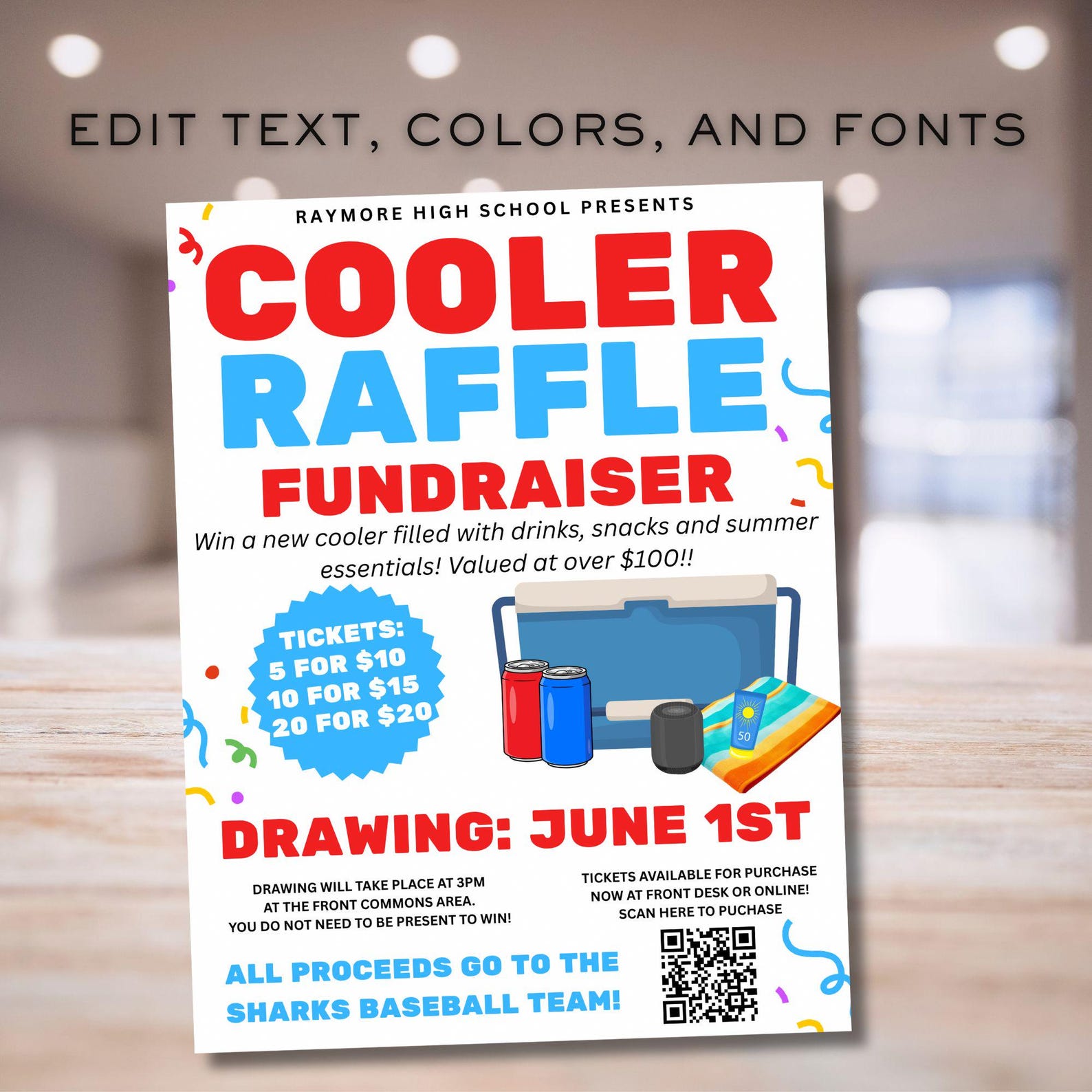 Cooler Raffle Fundraiser Flyer, Raffle Event, Summer Raffle Flyer ...