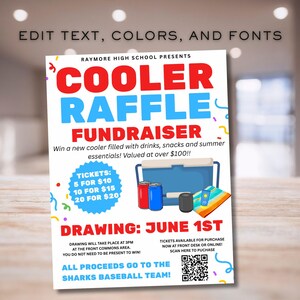 Cooler Raffle Fundraiser Flyer, Raffle Event, Summer Raffle Flyer ...