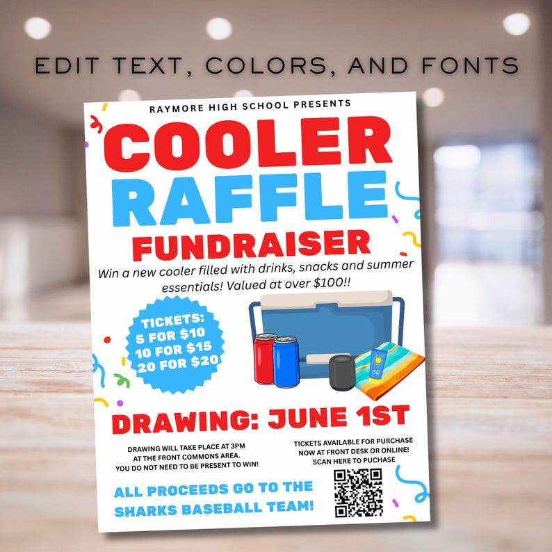 Cooler Raffle Fundraiser Flyer, Raffle Event, Summer Raffle Flyer ...