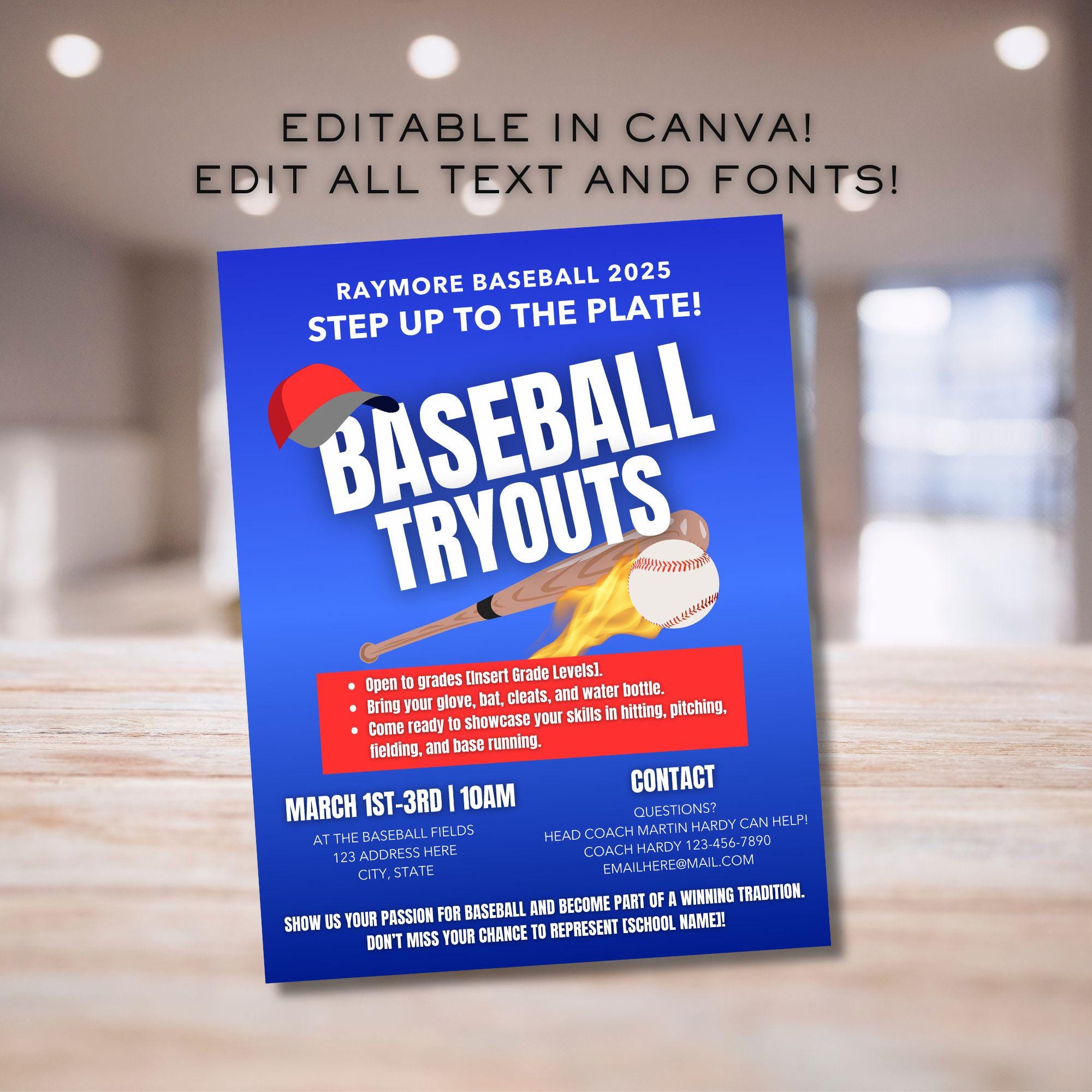 Editable Flyer, Baseball Try Outs Flyer, Baseball Sign up Flyer, Canva ...