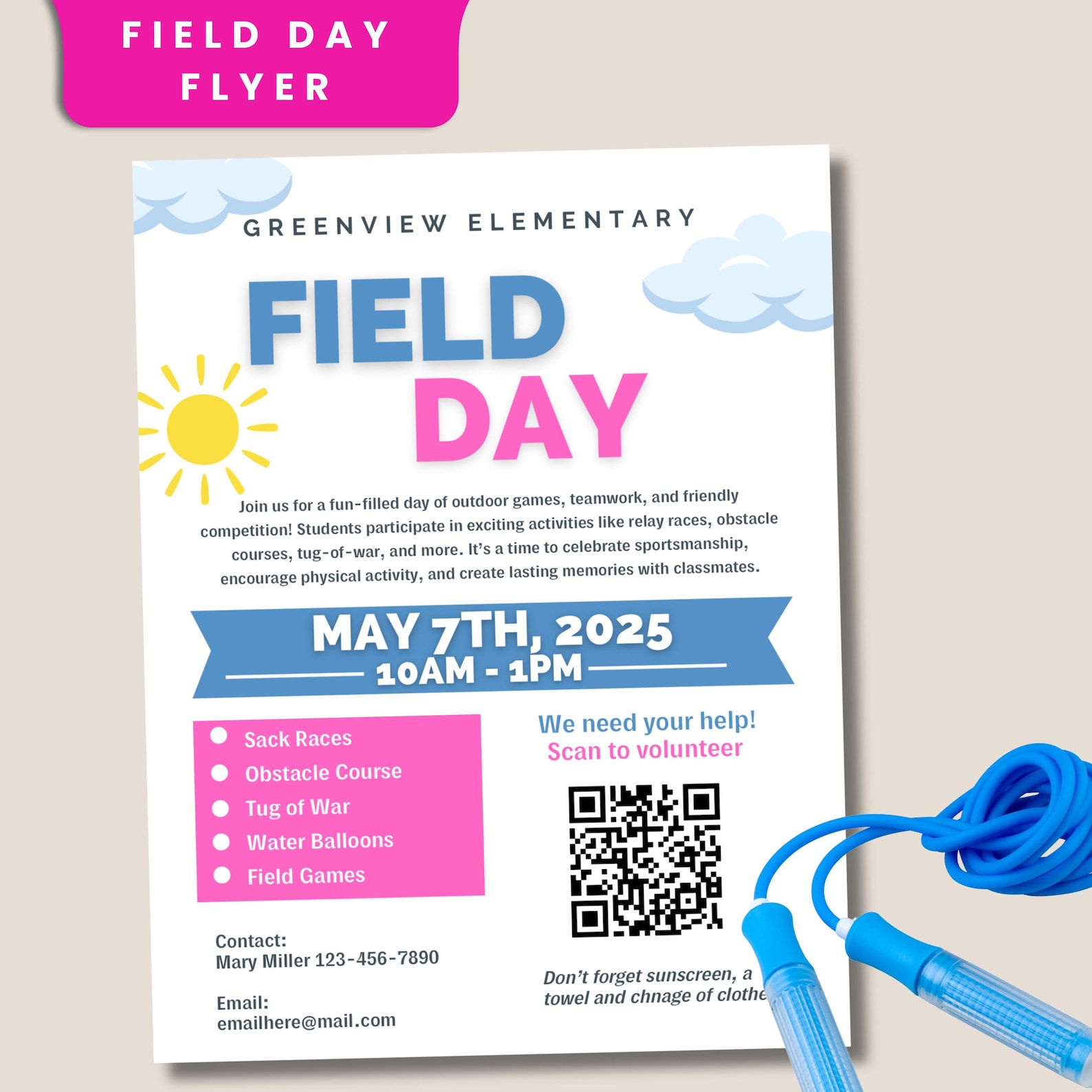 School Field Day Flyer, Editable Field Day Flyer, Fun Day Flyer, School ...
