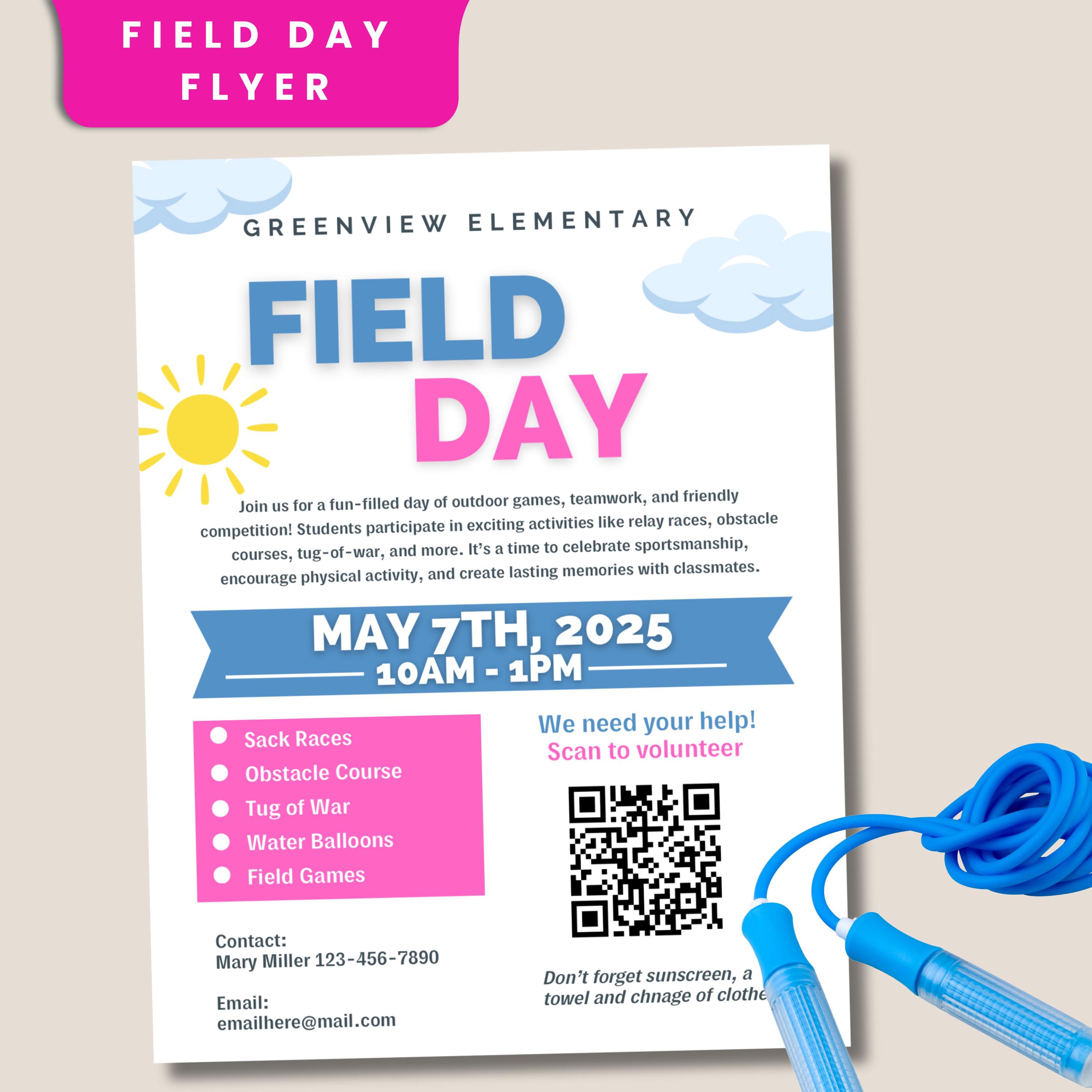 School Field Day Flyer, Editable Field Day Flyer, Fun Day Flyer, School ...