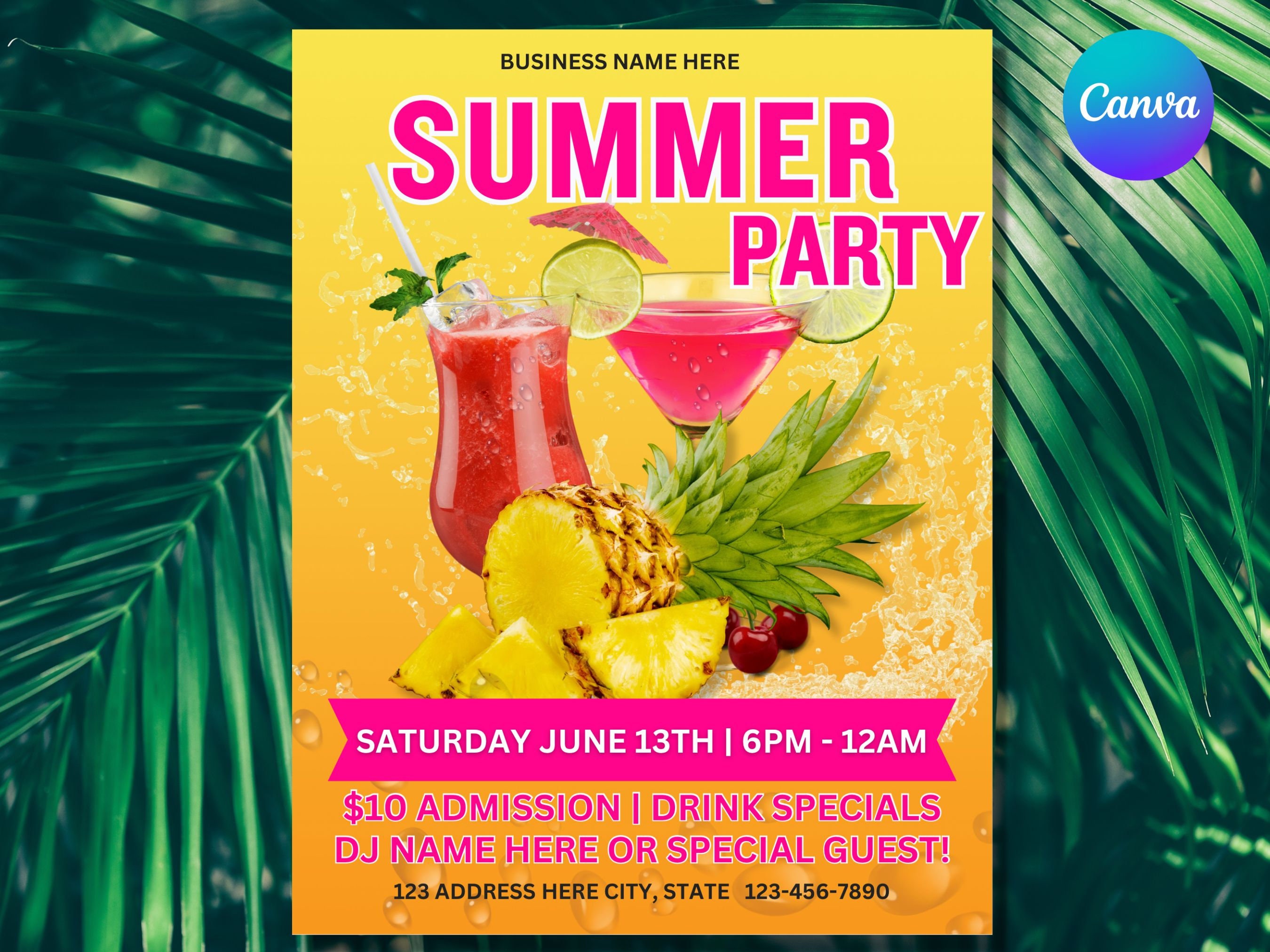 EDITABLE Summer Flyer, Canva Template, Summer Event, Summer Party ...