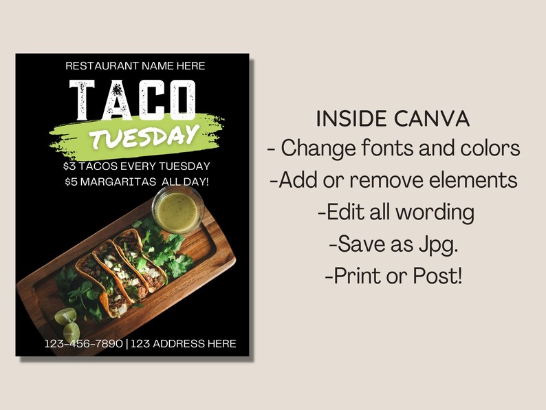 Editable Taco Tuesday Flyer, Restaurant Flyer, Taco Sale, Restaurant ...
