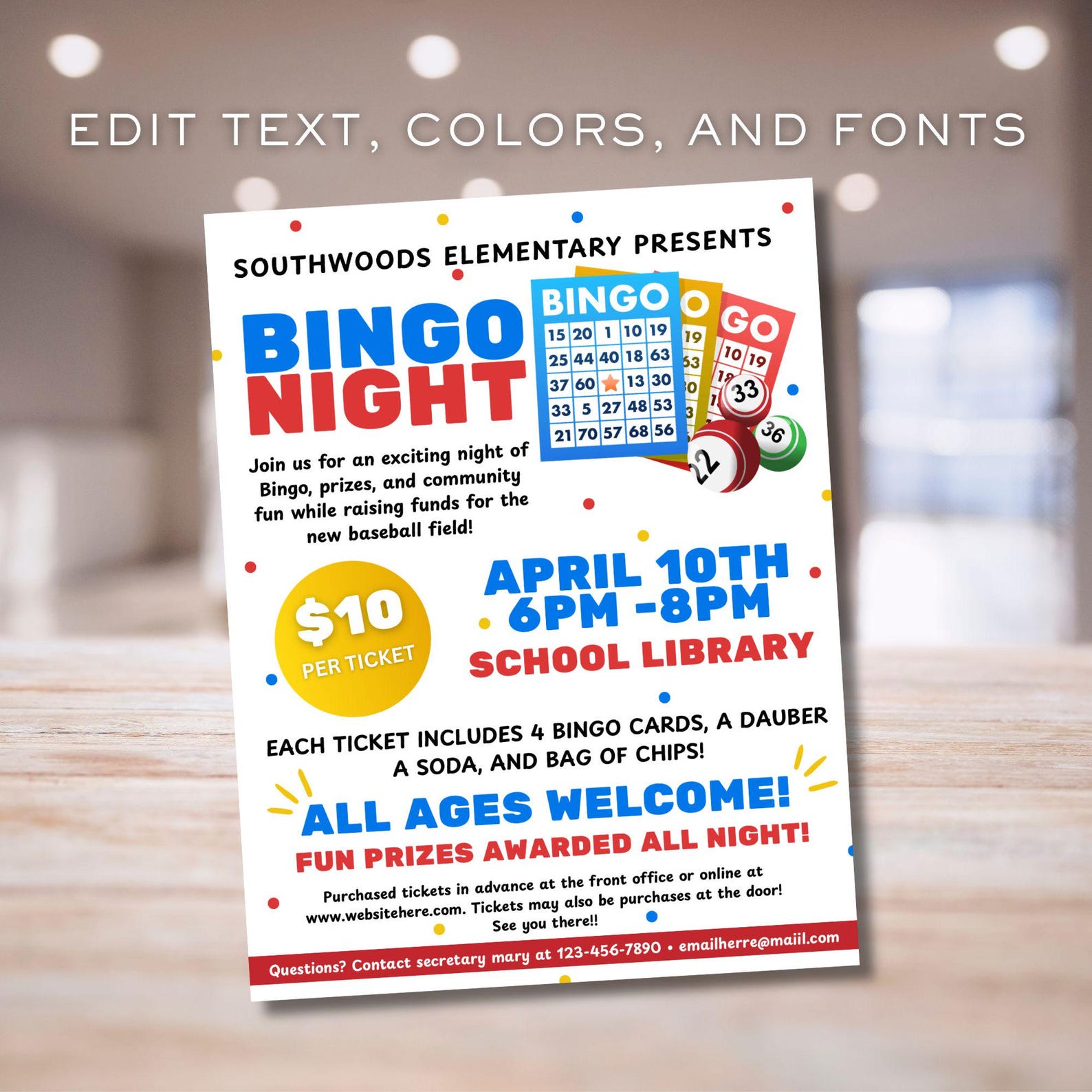 BINGO Fundraiser Flyer, Editable Flyer Template, Bingo Night, Bingo ...