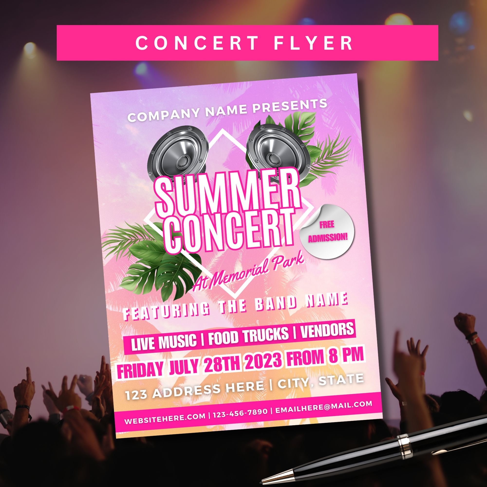 Editable Summer Concert Flyer, Concert in the Park, Community Days ...