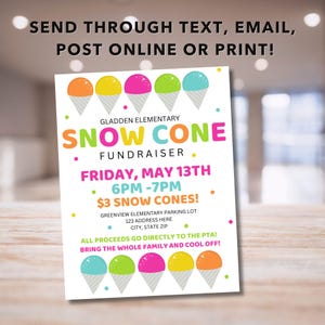 Snow Cone Fundraiser Flyer, Snow Cone Event, Snow Cone Flyer ...