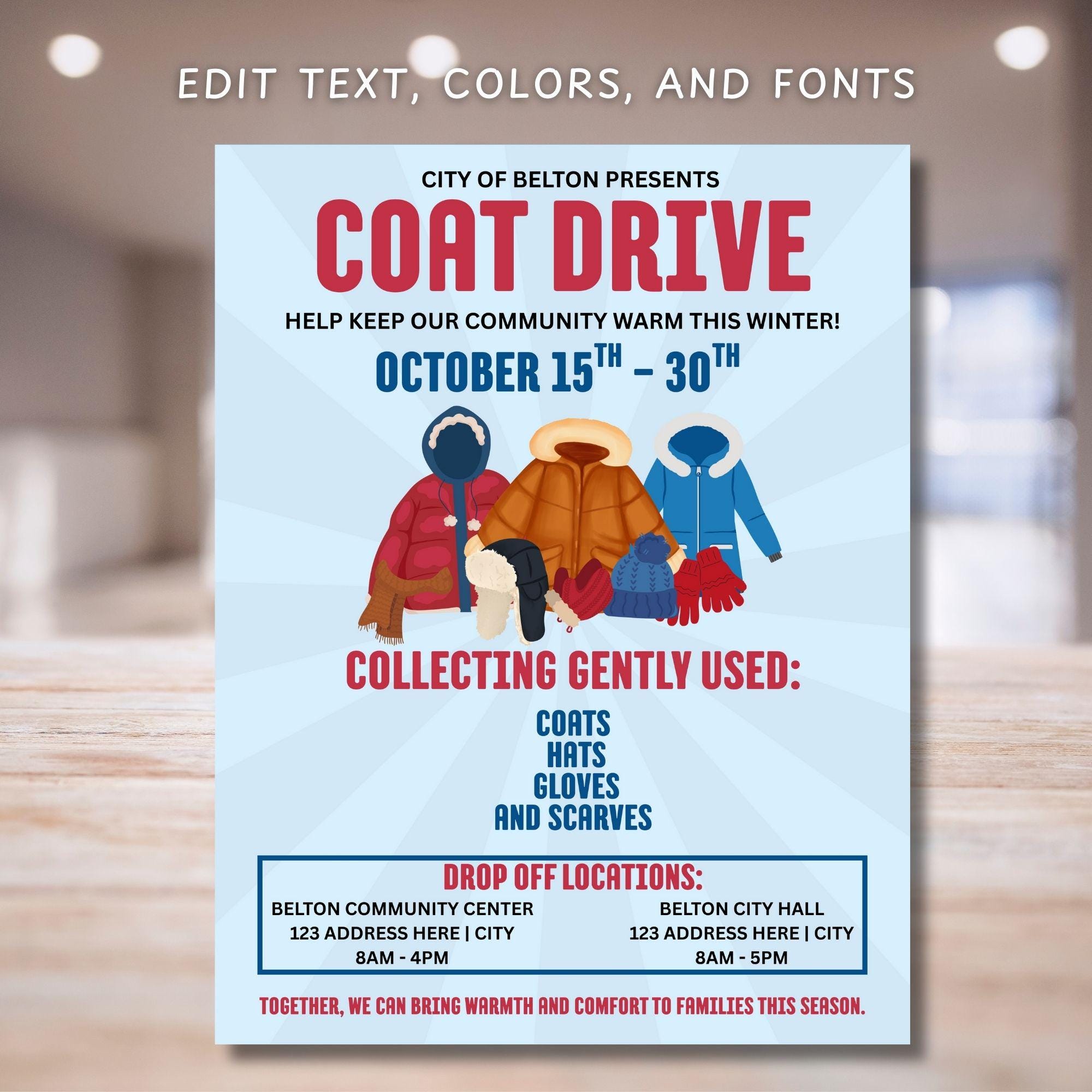 Editable Coat Drive Flyer, Winter Coat Drive Template, Coat Drive Flyer ...