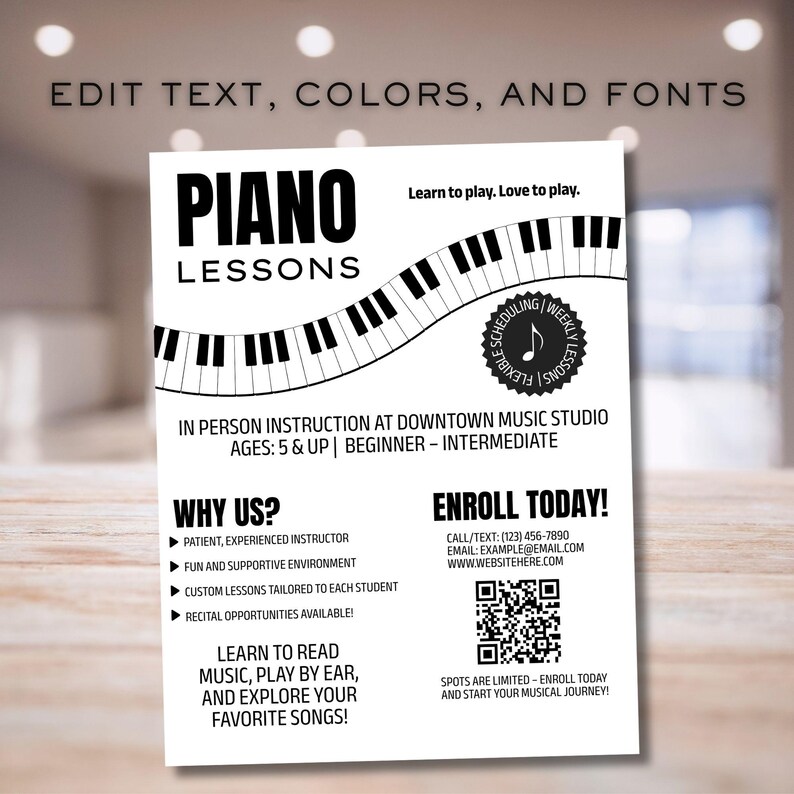 Piano Lessons Flyer Template, Piano Lessons, Music Lessons Flyer, Music ...